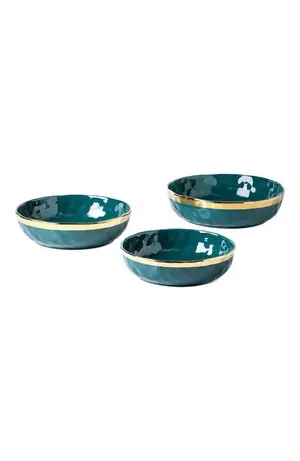 STONE + LAIN Florian Porcelain 3-piece Serving Shallow Bowl Set - Green