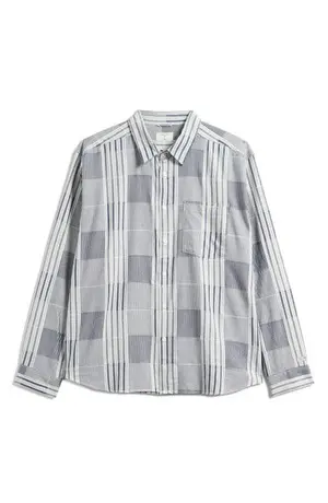 PERCIVAL Epigraph Patchwork Stripe Cotton Button-up Shirt