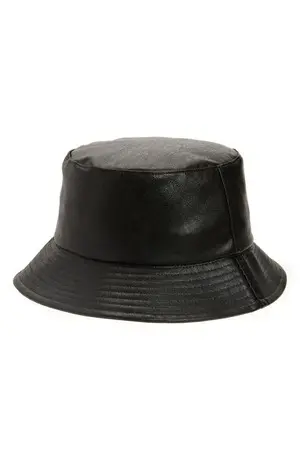 Nordstrom Faux Leather Bucket Hat - Black