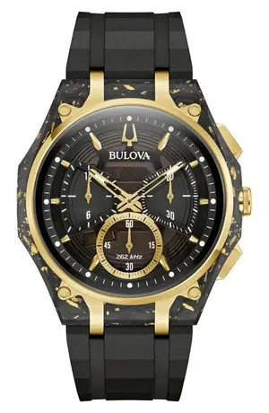 Bulova Curv Forged Carbon Chronograph Strap Watch - Black