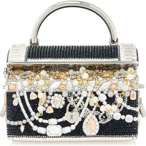 Judith Leiber Treasure Chest Clutch Silver Jet Multi