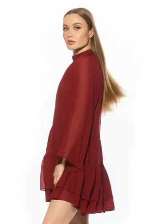 ALEXIA ADMOR Pamela Long Sleeve Shift Dress - Burgundy
