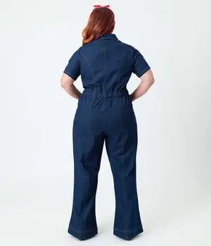 Unique Vintage Pit Crew Denim Jumpsuit - Blue