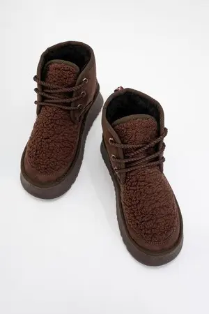 PROLOGUE SHOES Tyson Lace-up Boots - Brown Suede Faux Leather