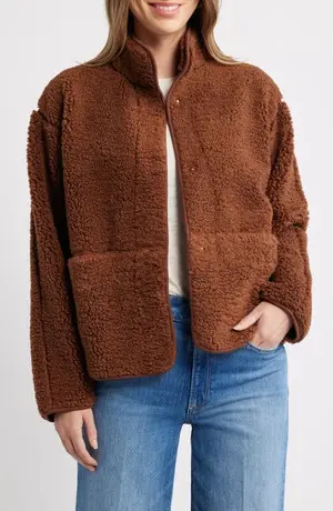 Caslon Faux Shearling Jacket - Brown Tiramisu