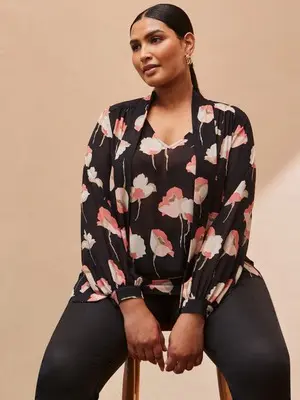 LIVE UNLIMITED Floral Print High Neck Blouse
