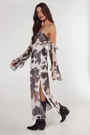 Nasty Gal Cold Shoulder Bias Cut Split Maxi Dress
