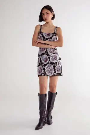 Nasty Gal Beaded Flower Sequin Mini Dress