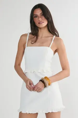 Nasty Gal Ruched Strap Ruffle Tailored Mini Dress - White