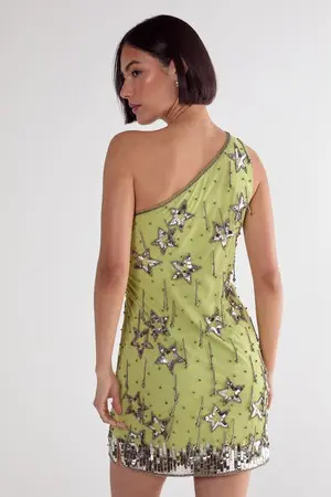Nasty Gal Asymmetrical One-shoulder Sequin Mini Dress With Tassels
