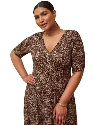 LIVE UNLIMITED Leopard Print Wrap Midi Dress