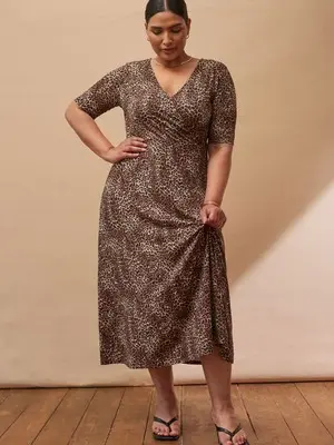 LIVE UNLIMITED Leopard Print Wrap Midi Dress