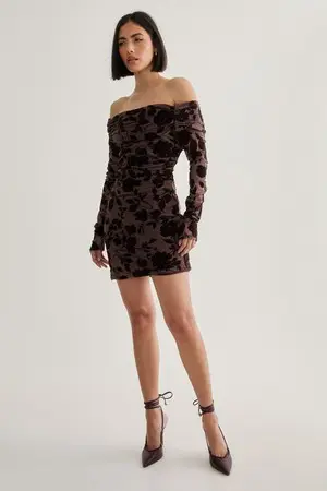 Nasty Gal Floral Devore Ruched Mini Dress