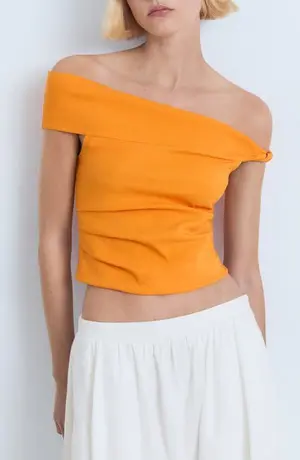 Mango Pleated One-shoulder Top - Orange