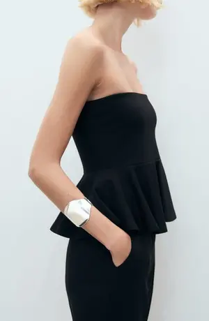 Mango Bandeau Peplum Top - Black