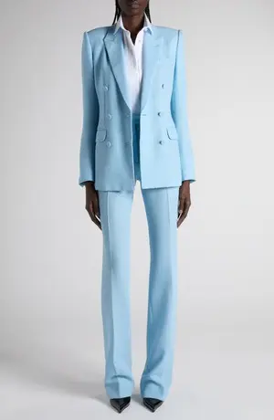 TOM FORD Tailored Sequin Wool Blend Crepe Straight Leg Pants - Sky Blue