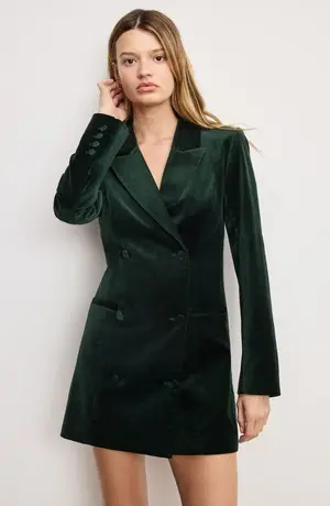 Good American Exec Velvet Blazer Mini Dress - Pine Green
