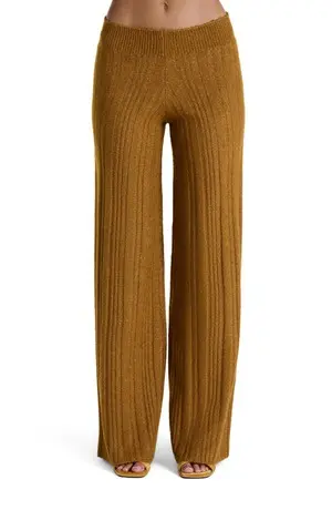 Naked Wardrobe Rib Knit Wide Leg Pants - Camel