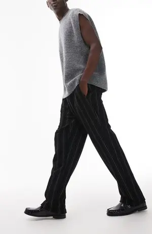 Topman Striped Cotton-blend Straight-leg Pants