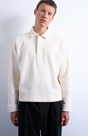 Topman Textured Raglan Long Sleeve Polo