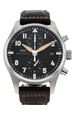 WATCHFINDER & CO. Iwc Pilot's Chronograph Automatic Leather Strap Watch - Black