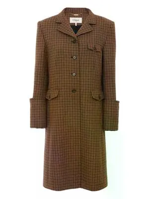 Chloé Wool Houndstooth Single-breasted Coat - Brown