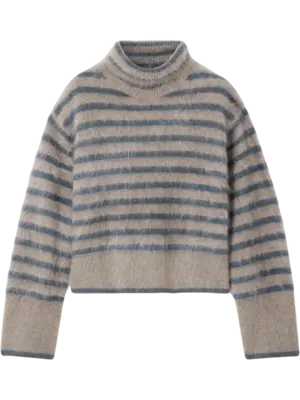 LISA YANG Floren Striped Brushed-cashmere Turtleneck Sweater - Metallic