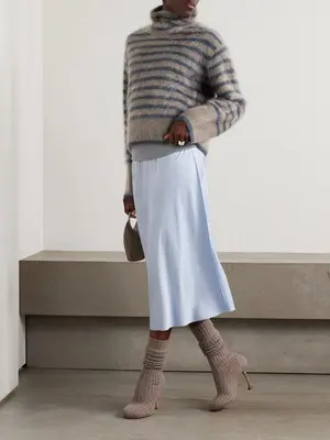LISA YANG Floren Striped Brushed-cashmere Turtleneck Sweater - Metallic