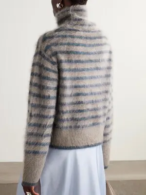 LISA YANG Floren Striped Brushed-cashmere Turtleneck Sweater - Metallic