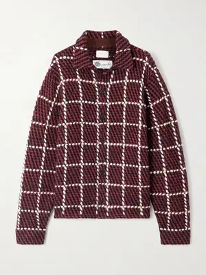 Aimé Leon Dore Embroidered Checked Merino Wool-blend Cardigan