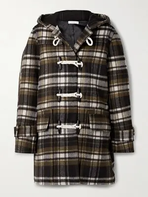 Co Hooded Checked Wool-felt Coat - Brown