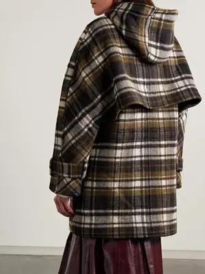 Co Hooded Checked Wool-felt Coat - Brown