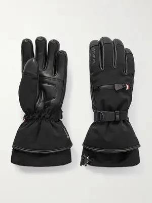 Moncler Appliquéd Paneled Gore-tex® And Leather Gloves - Black