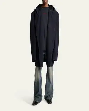 Balenciaga Wool Oversized Hooded Short Coat