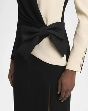 Valentino Garavani Colorblock Bow Slit Midi Dress - Nero/birch