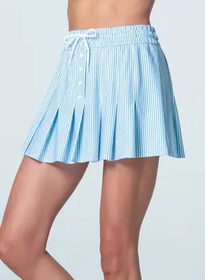 Lucky In Love Striped Pleated Skirt - Periwinkle