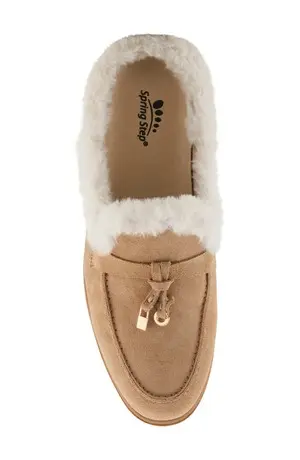 SPRING STEP SHOES Gistel Faux Fur Trim Mule - Beige Suede