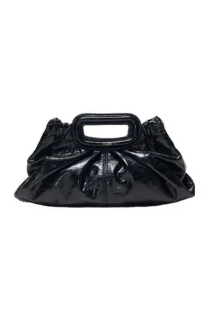 Maje Crackled Leather Milpli Mini Clutch - Black
