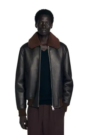 Sandro Reversed Leather Jacket - Chocolate