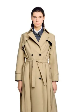 Sandro Belted Double-breasted Trench Coat - Beige