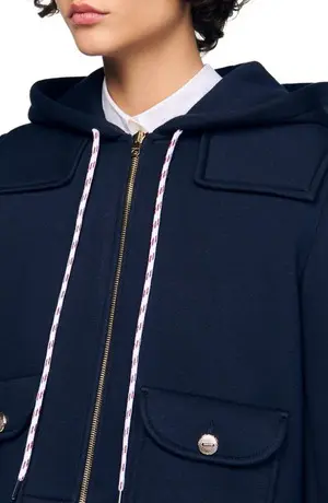 Sandro Technical Hooded Neoprene Jacket - Navy Blue