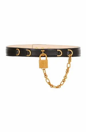 Balmain Sync Leather Belt With Chain - Black