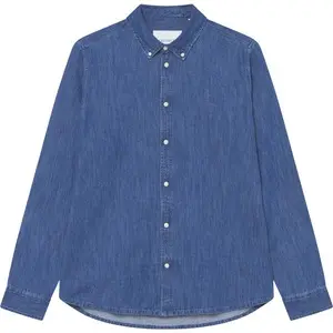 LES DEUX Konrad Denim Button Down Shirt - Medium Indigo Wash