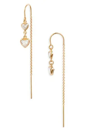 SET & STONES Amy Cubic Zirconia Heart Threader Earrings - Gold