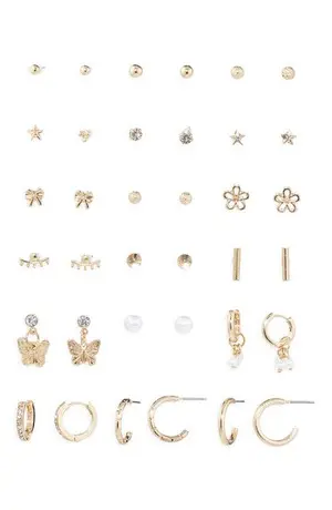 Bp. Set Of 18 Earrings - Ivory- Gold