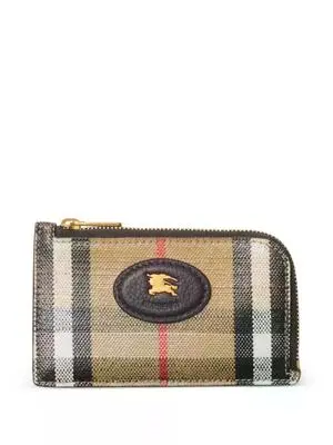 Burberry Check-pattern Zip Leather Card Holder - Sand
