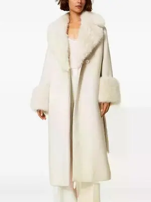 TWINSET Faux Fur Trimmed Belted Long Coat