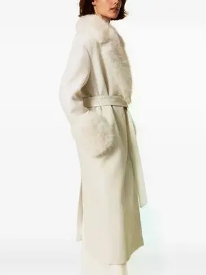 TWINSET Faux Fur Trimmed Belted Long Coat