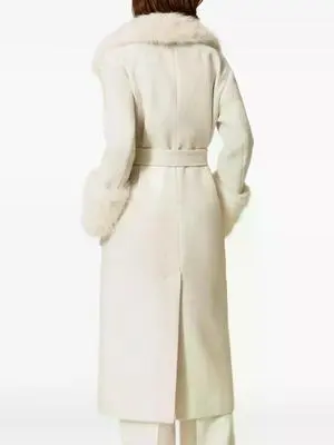 TWINSET Faux Fur Trimmed Belted Long Coat