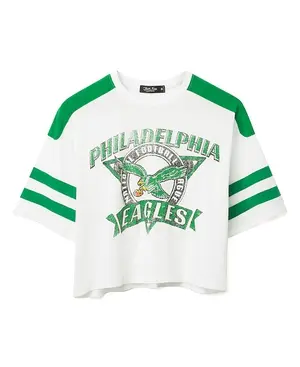 Junk Food Clothing Nfl Philadelphia Eagles Striped Crop Tee - Vintage White/kelly